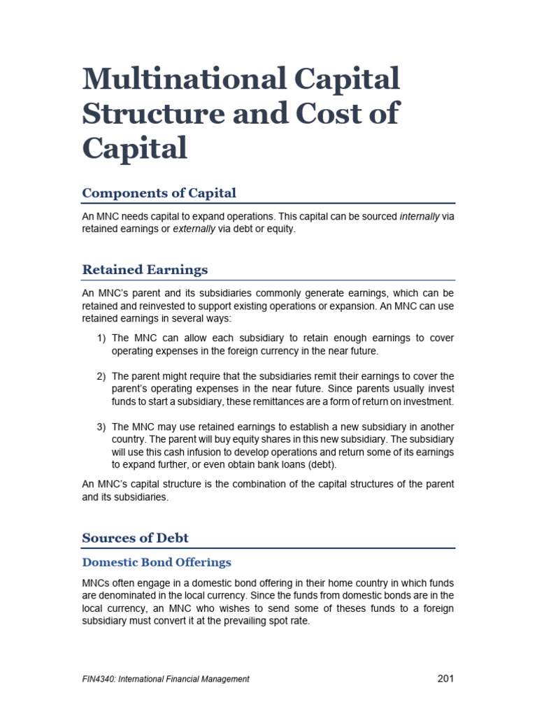 FIN 4340 - Multinational Capital Structure and Cost of Capital | PDF | Cost Of Capital | Debt