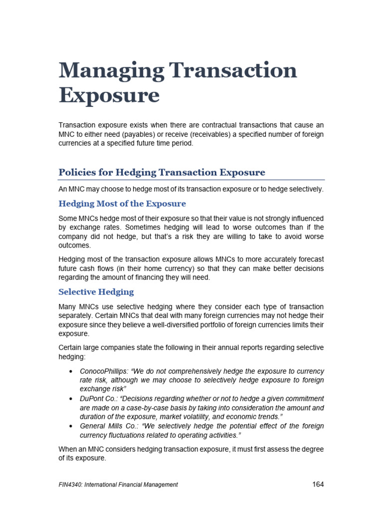 FIN 4340 - Managing Transaction Exposure | PDF | Hedge (Finance) | Option (Finance)