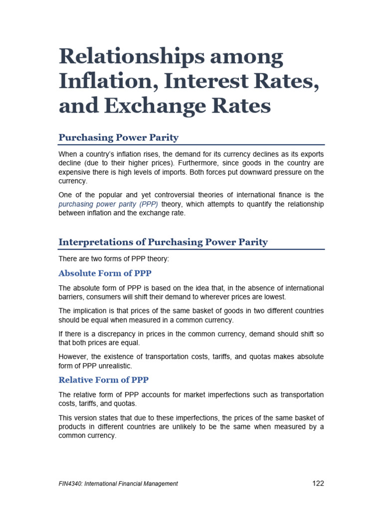 FIN 4340 - Relationships Among Inflation, Interest Rates, and Exchange ...