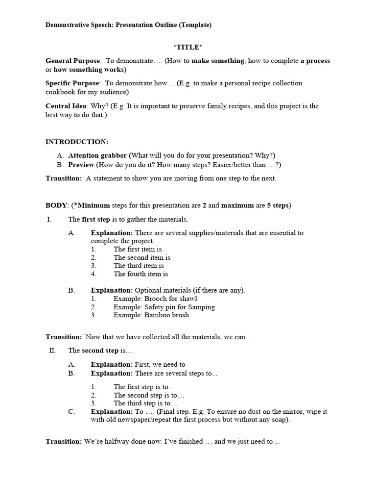 02 - Outline - Demonstrative Speech - Template | PDF