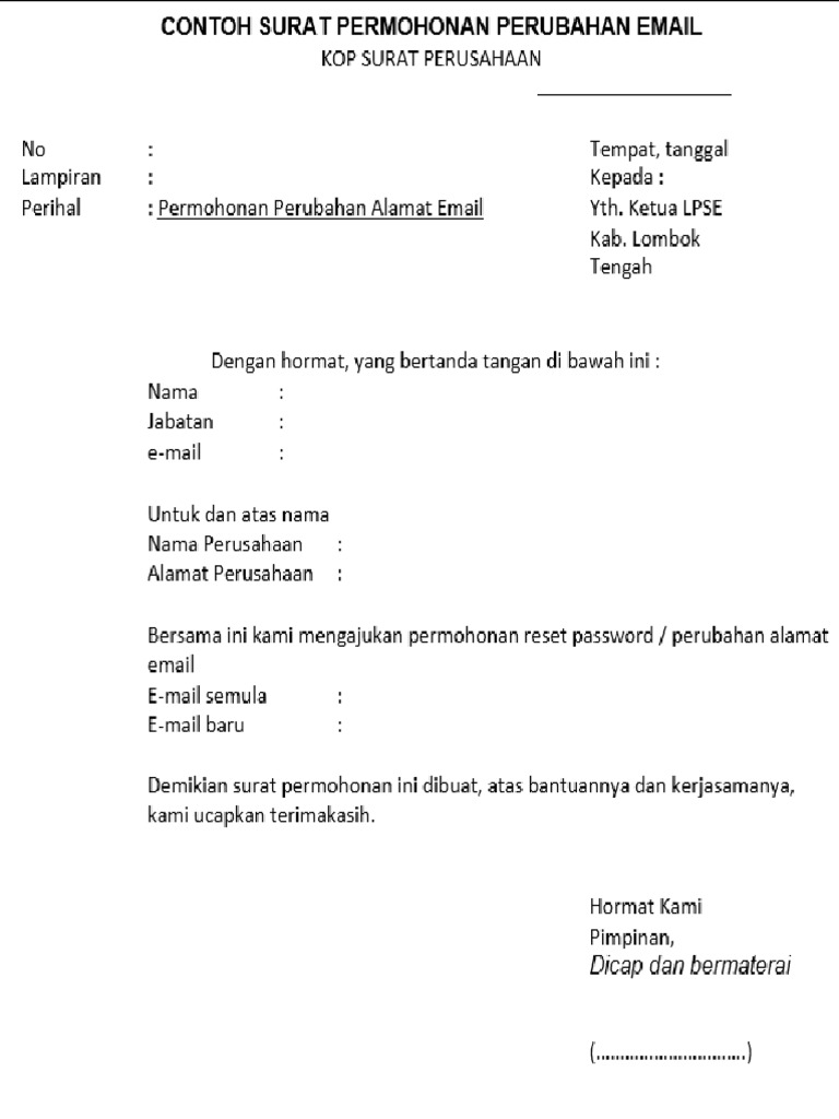 Contoh Surat Permohonan Perubahan Email | PDF