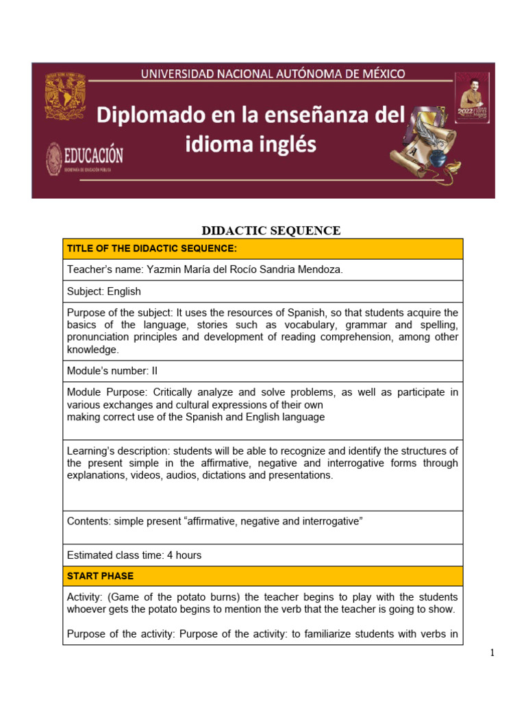 Didactic sequence format | PDF | English Language | Grammatical Number