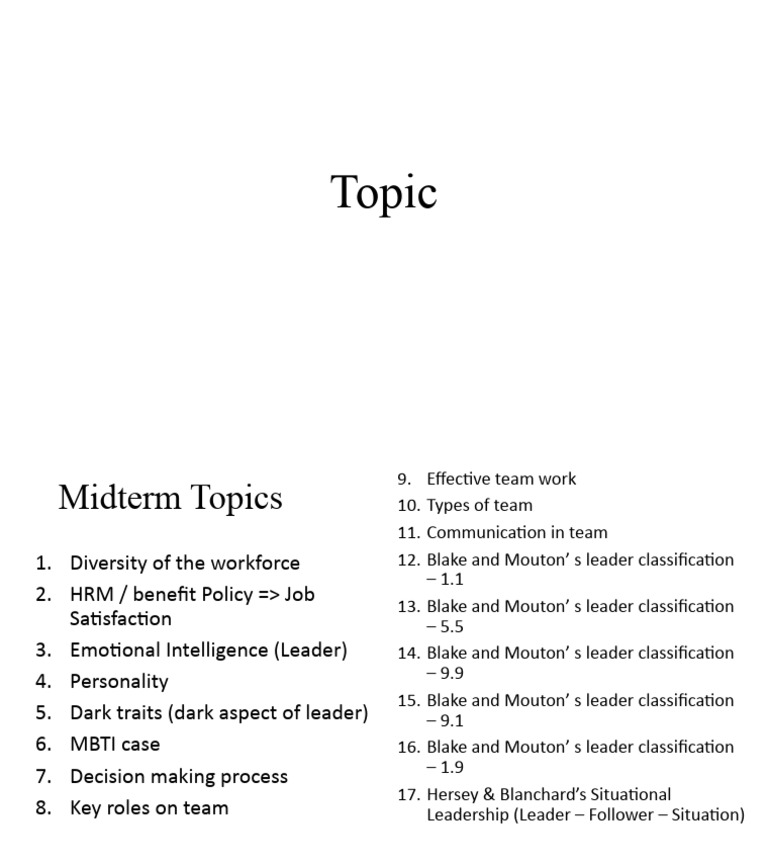 Topic Midterm Exam | PDF