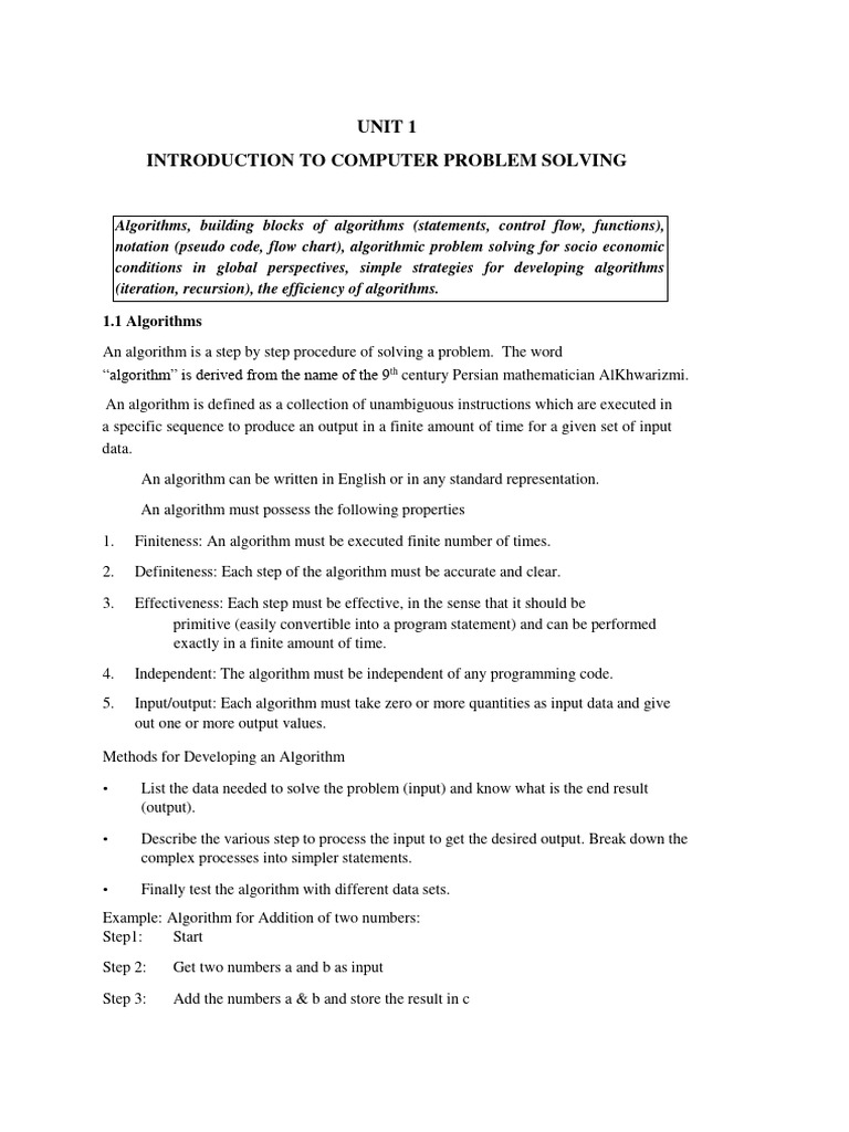 Module 1 Problem Solving | PDF | Algorithms | Control Flow Module 1 Problem Solving | PDF | Algorithms | Control Flow