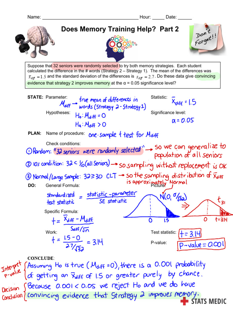 Stats Medic - Significance Test For A Mean Difference Answer Key | PDF ...