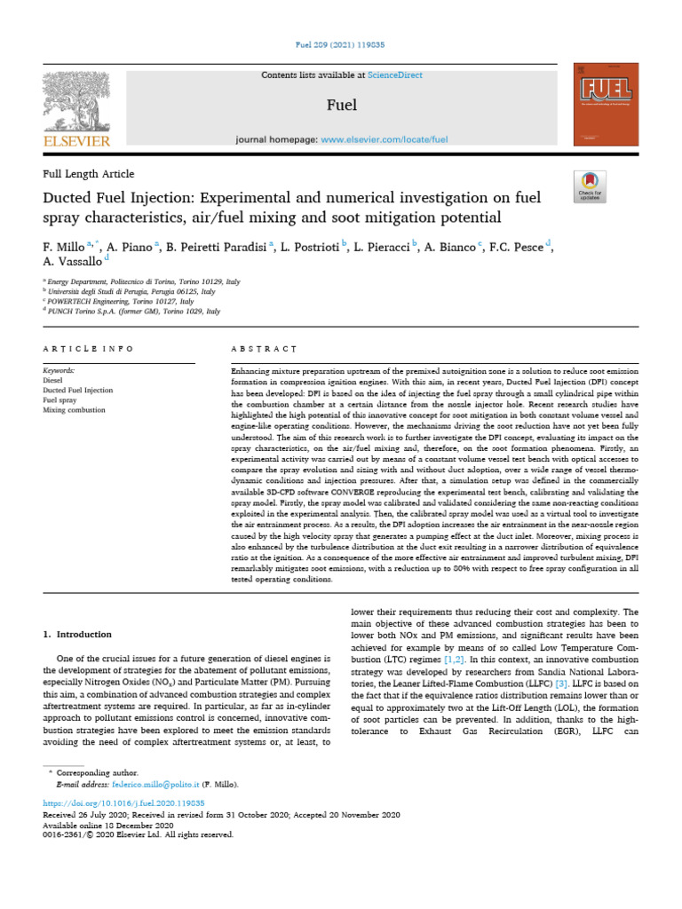 Ducted Fuel Injection Experimental and Numerical Investigation On Fuel ...