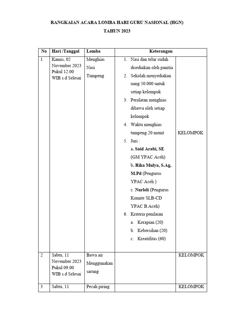 Rangkaian Acara Lomba | PDF