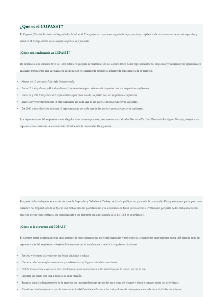 Estructura y Funciones del COPASST | PDF | Seguridad y salud ocupacional