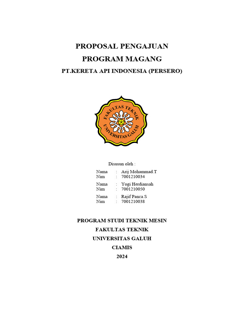 Proposal Pengajuan Magang KAI | PDF | Bisnis