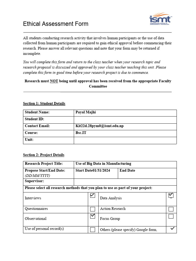 Research Ethical Form Payal Majhi | PDF | Data | Big Data