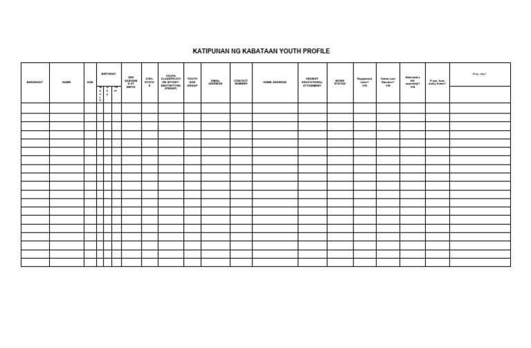 Barangay Youth Profile Data Sheet | PDF