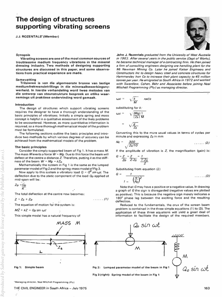 Rozentals 1975 the Design of Structures Supporting Vibrating Screens | PDF | Beam (Structure ...