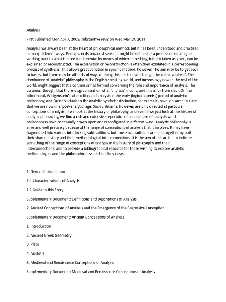 M. Beaney Analysis (Stanford Encyclopedia of Philosophy) | PDF ...