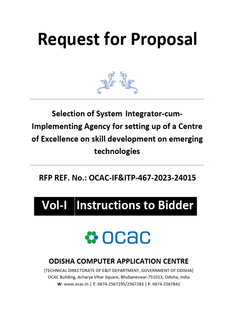 Vol-I Instruction To Bidders - 1 | PDF | Request For Proposal | Information Technology