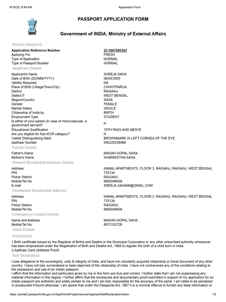 Mim Passport Application Form | PDF | Passport | Birth Certificate