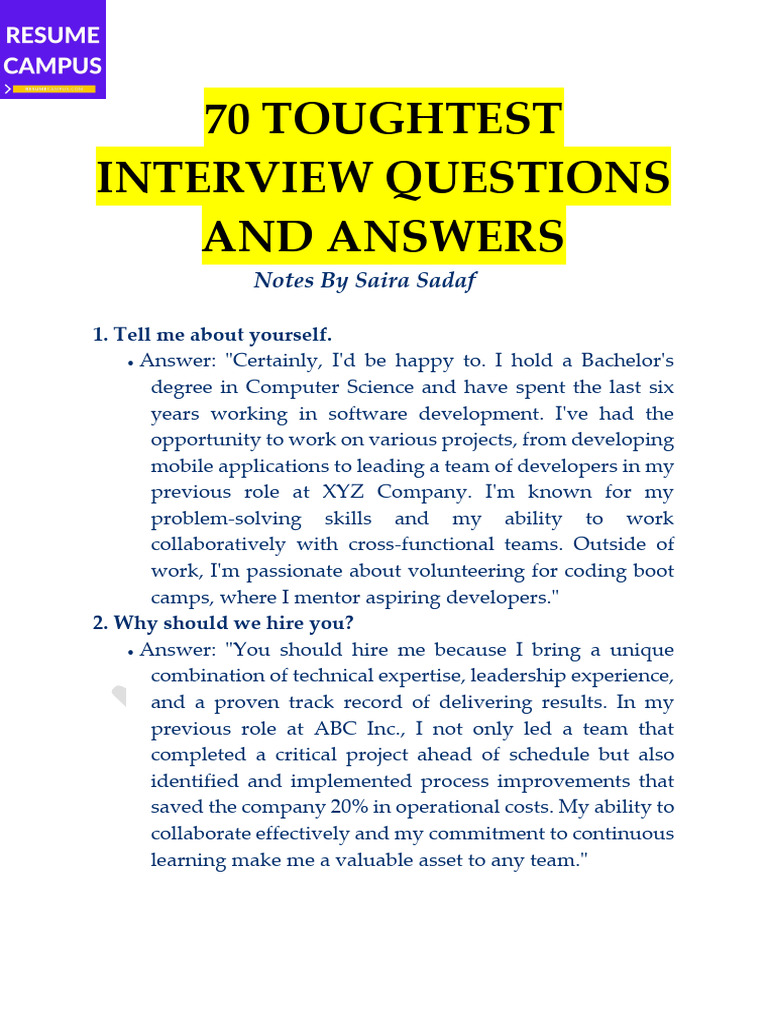 Interview Questions & Anwers | PDF | Mentorship | Professional Skills