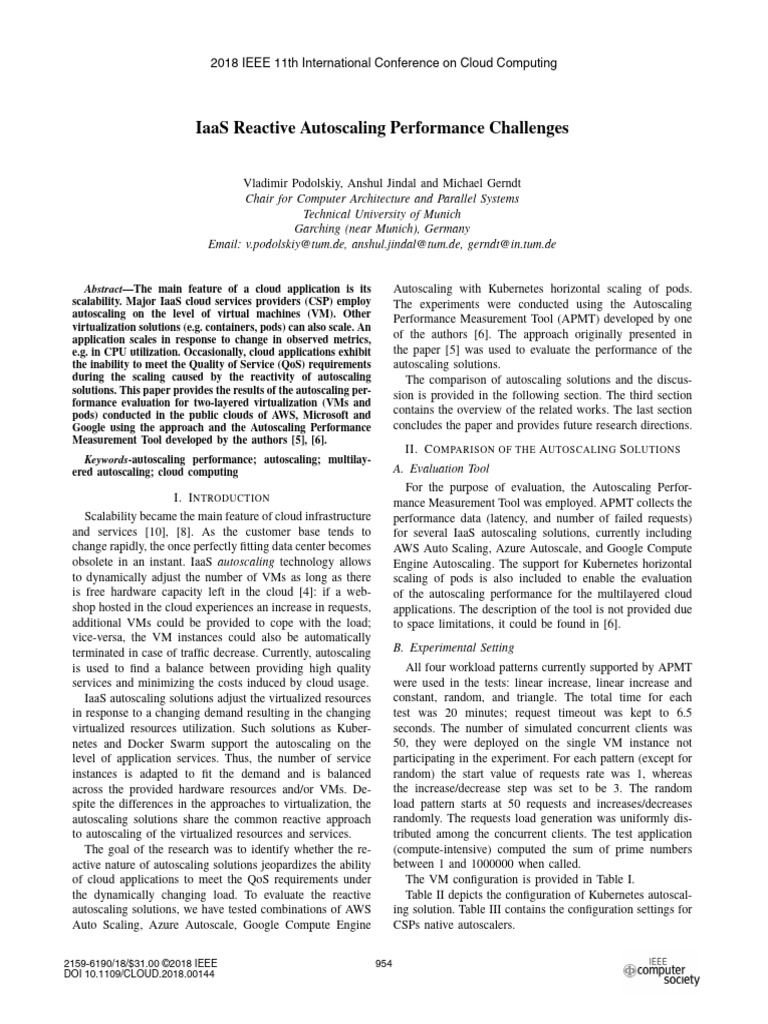 IaaS Reactive Autoscaling Performance Challenges2018 | PDF | Cloud Computing | Scalability