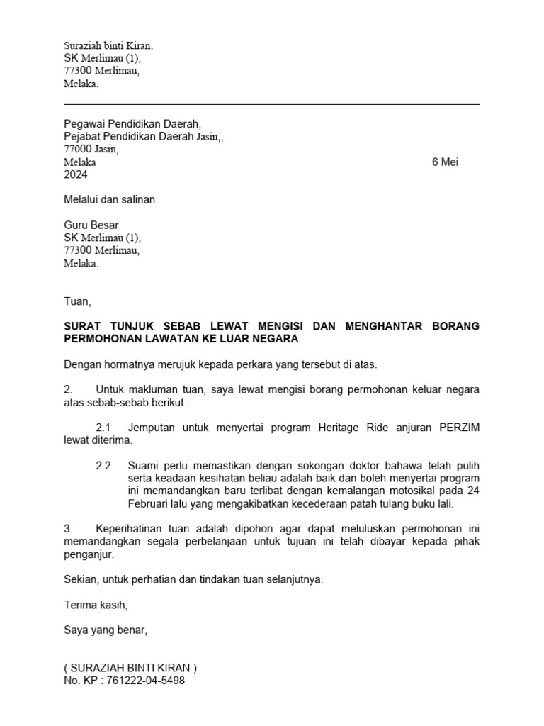Surat Tunjuk Sebab Ke Luar Negara | PDF
