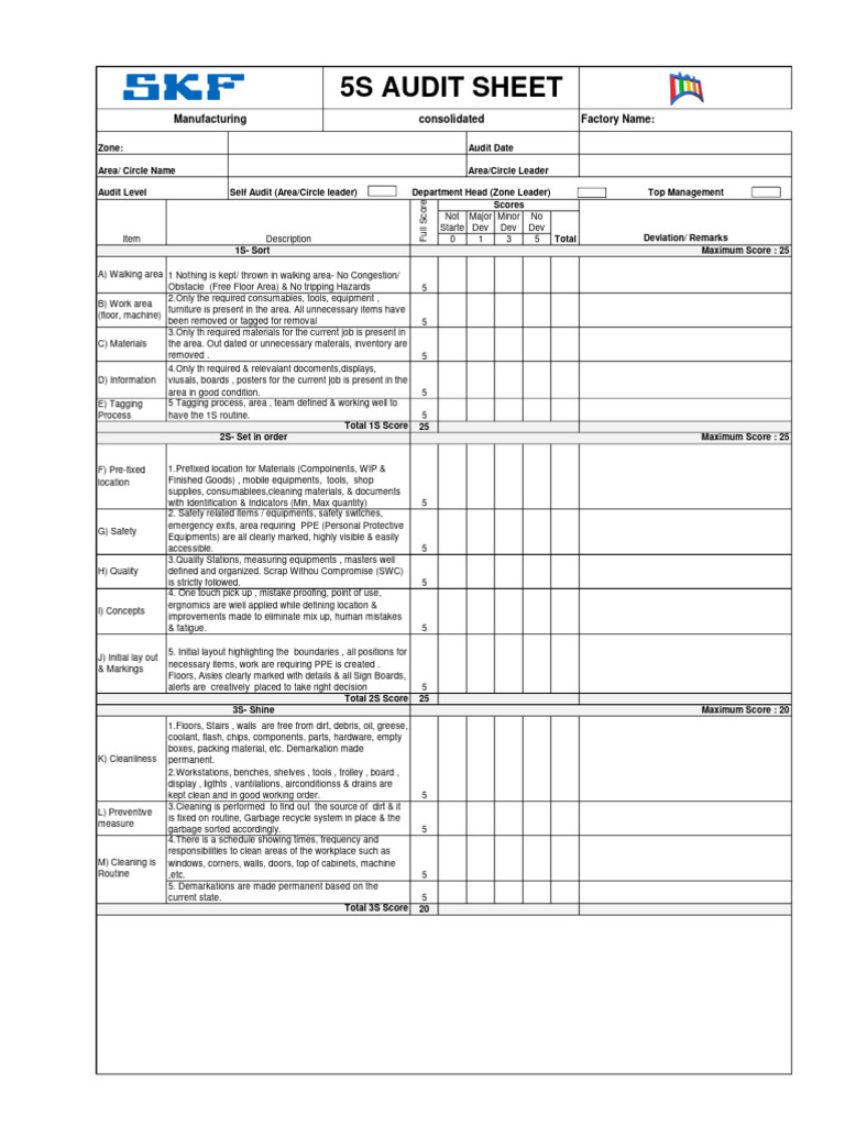 5S SME - Manufacturing Audit Sheet | PDF