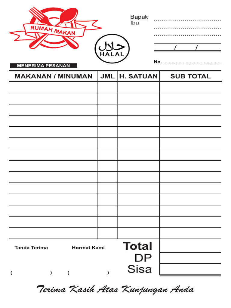 Desain Nota Rumah Makan Ta Nako | PDF