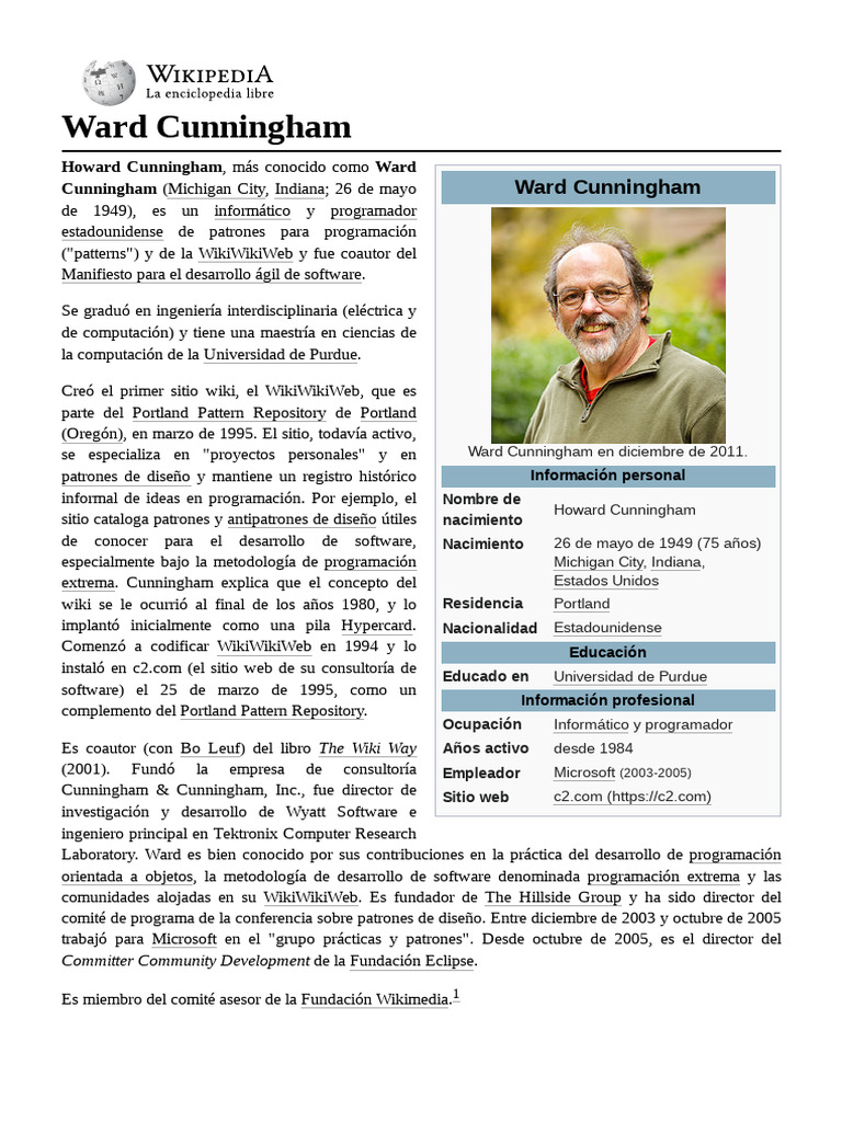 Ward Cunningham: Pionero del Wiki | PDF | Hipertexto | Informática