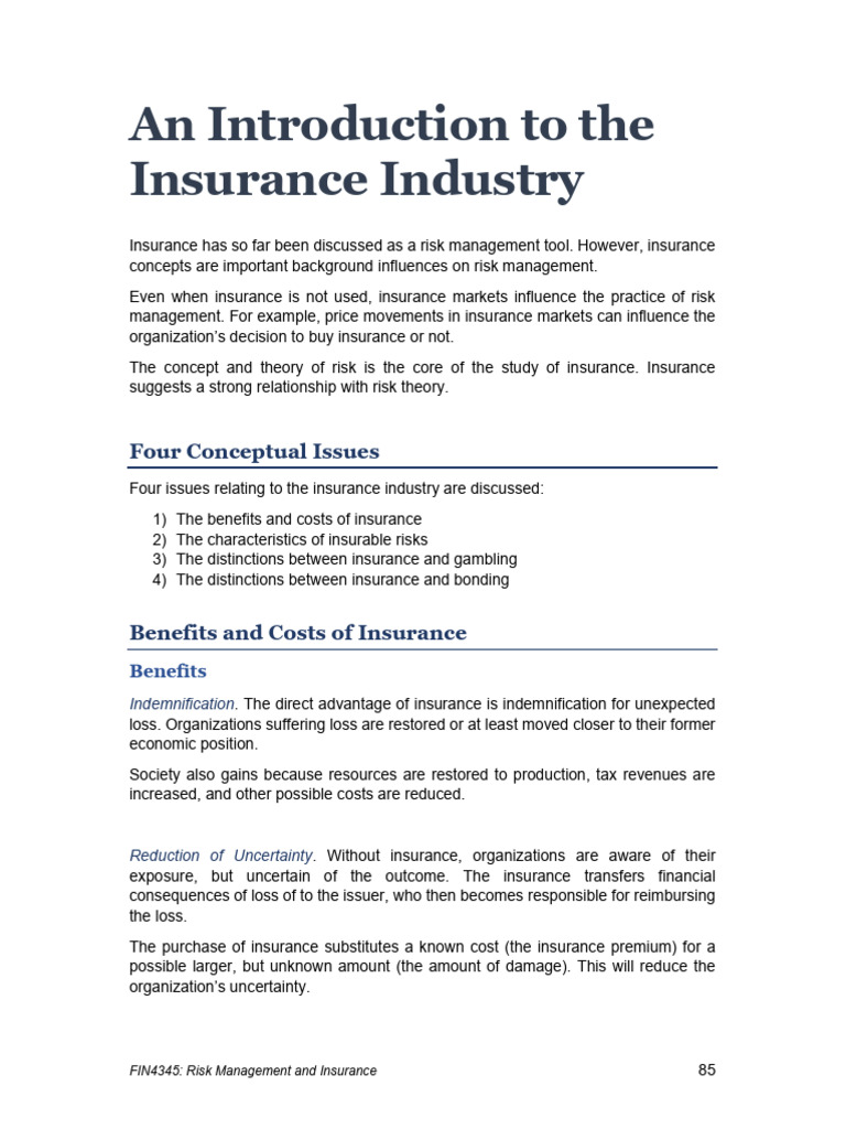 FIN 4345 - An Introduction To The Insurance Industry | PDF | Insurance ...