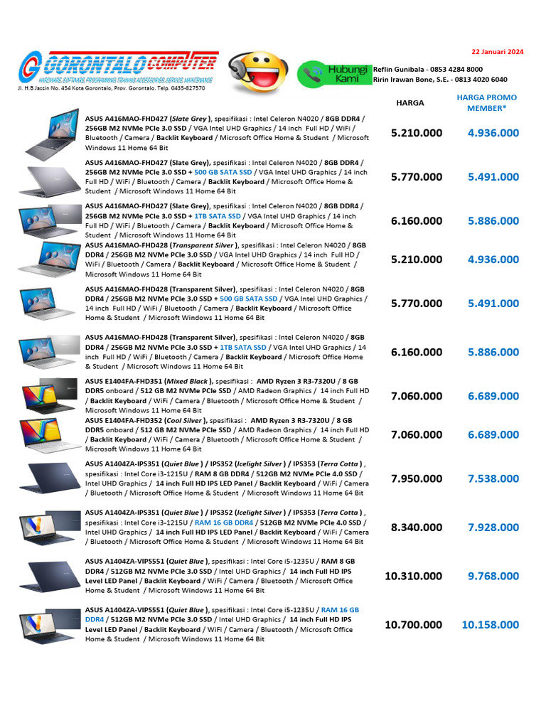Daftar Harga Notebook dan PC All in One Asus - 22 Jan 2024 | PDF ...