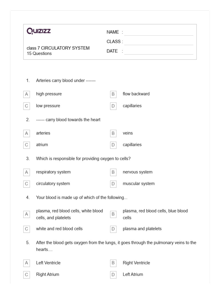 Worksheet MCQs Circulatory System | PDF | Atrium (Heart) | Heart