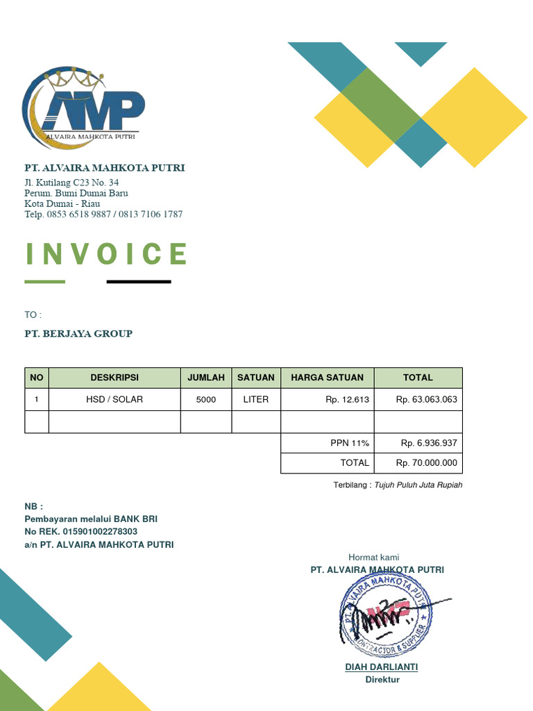 Invoice Pt. Berjaya Group | PDF | Pengelolaan Keuangan & Uang