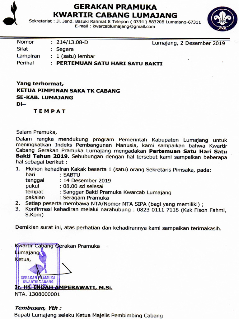 Surat Edaran Satu Hari Satu Bakti SAKA | PDF