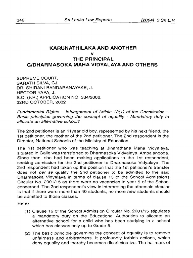 053 SLLR SLLR 2004 V 3 KARUNATHILAKA AND ANOTHER v. THE PRINCIPAL G ...