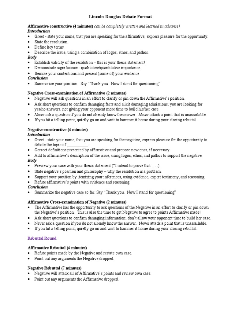 Student Handout For Lincoln Douglas Debate Format | Epistemology ...