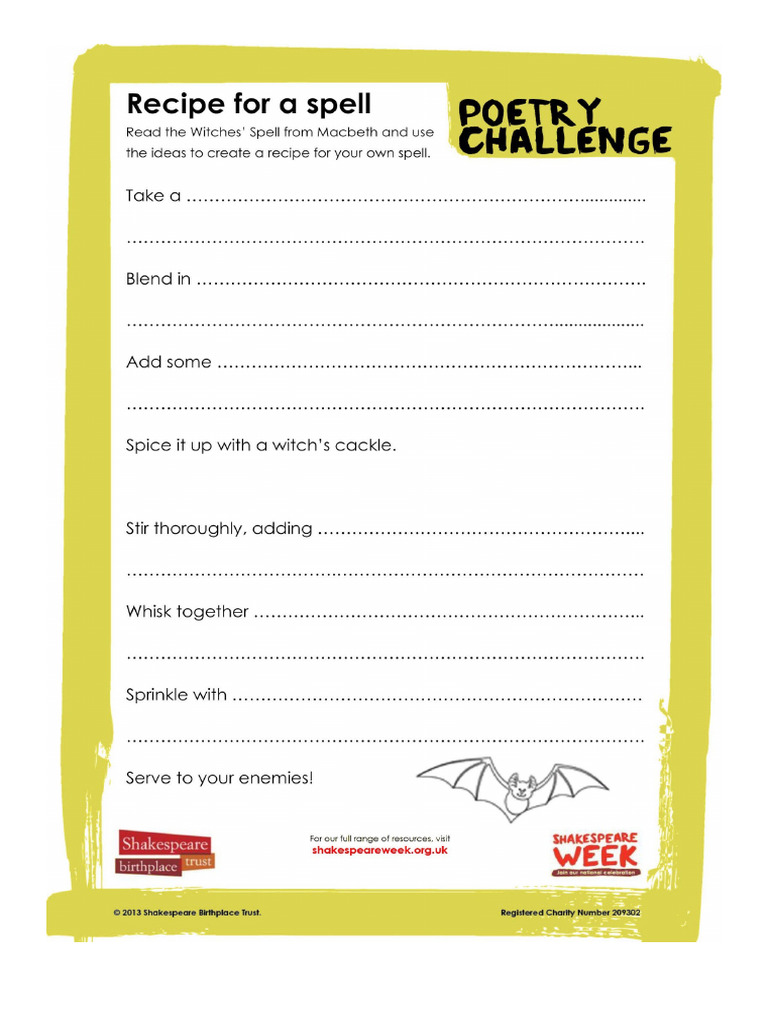 Poetry Challenge - Recipe For A Spell Resource | PDF