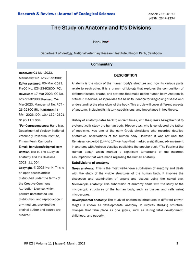The Study on Anatomy and Its Divisions | PDF | Anatomy | Medical Diagnosis