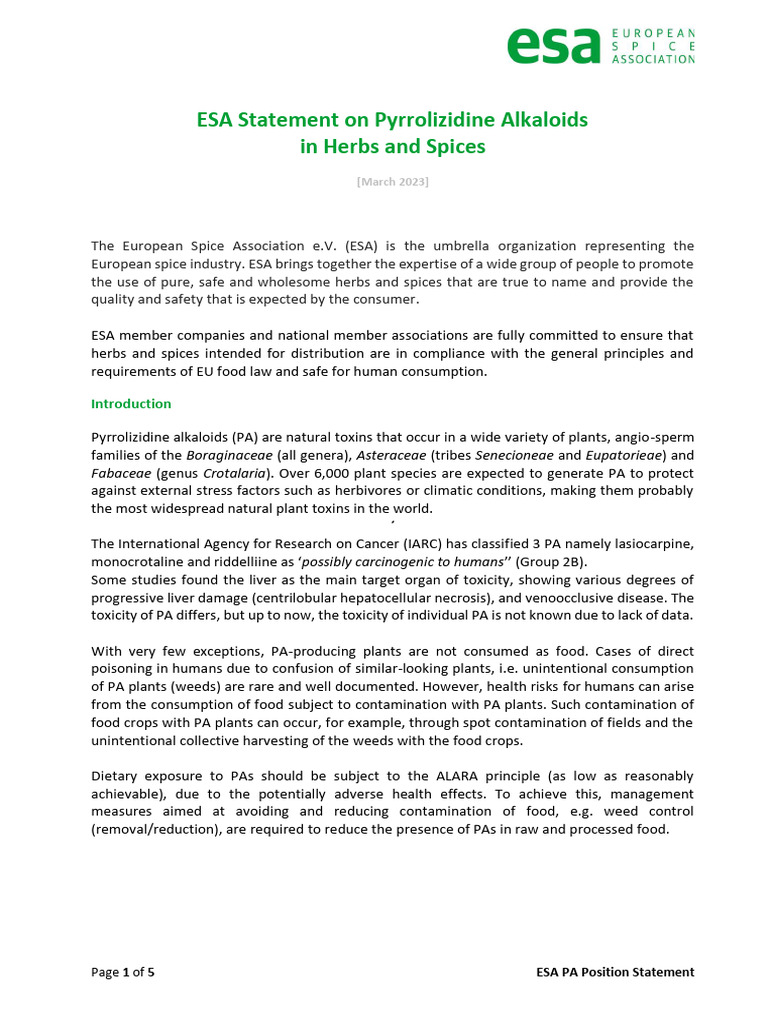 Esa Position Statement | PDF | Risk | Foods