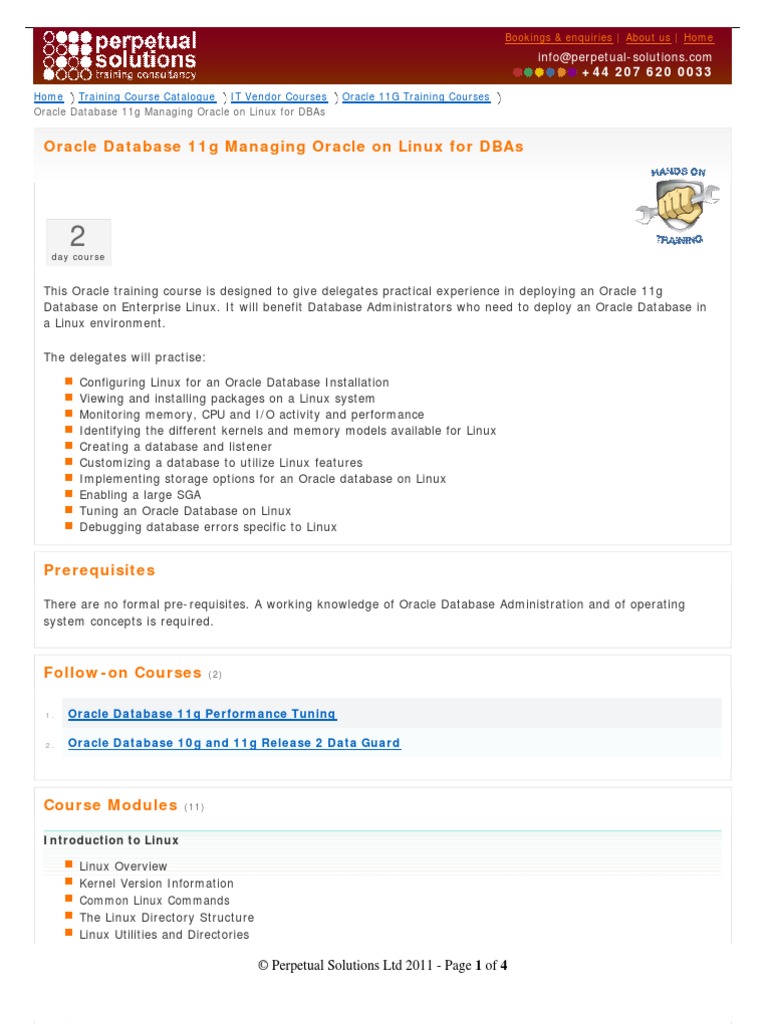 Oracle Database 11g Managing Oracle On Linux For Dbas Pdf Oracle Database Linux