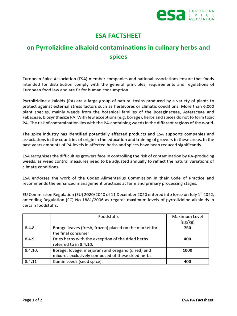ESA PA Factsheet Overview | PDF | Foods | Spice