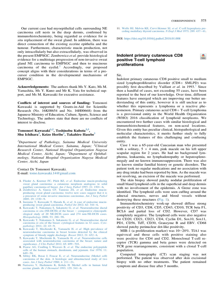 Indolent Primary Cutaneous CD8 Positive T Cell Lym | PDF | Lymphoma | Breast Cancer