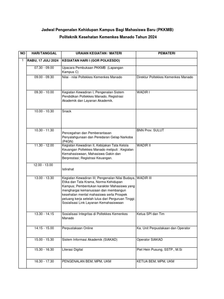 Jadwal PKKMB 2024-1 | PDF