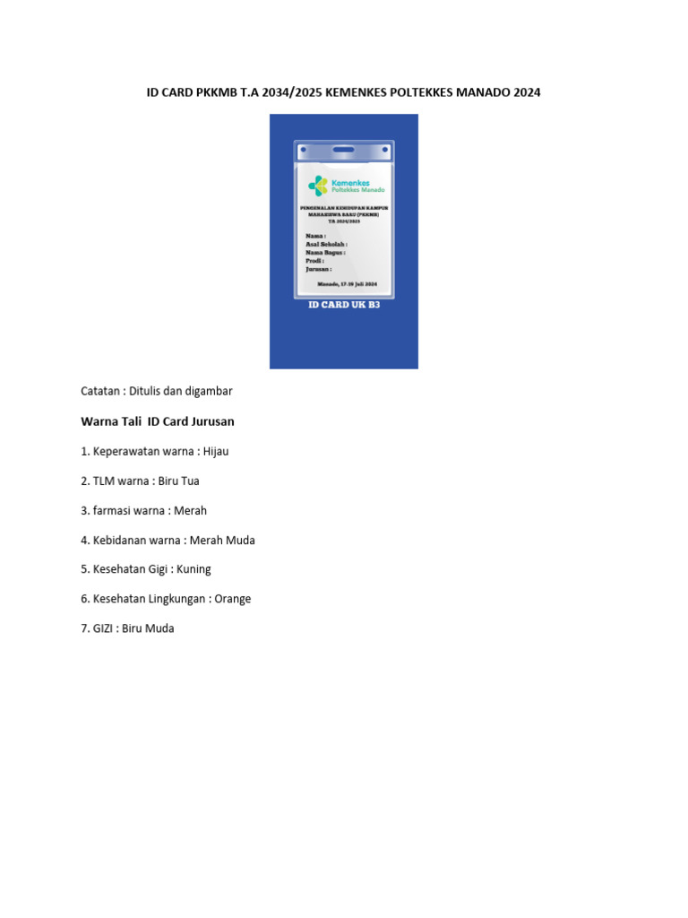Id Card PKKMB Kemenkes Poltekkes Manado 2024 | PDF