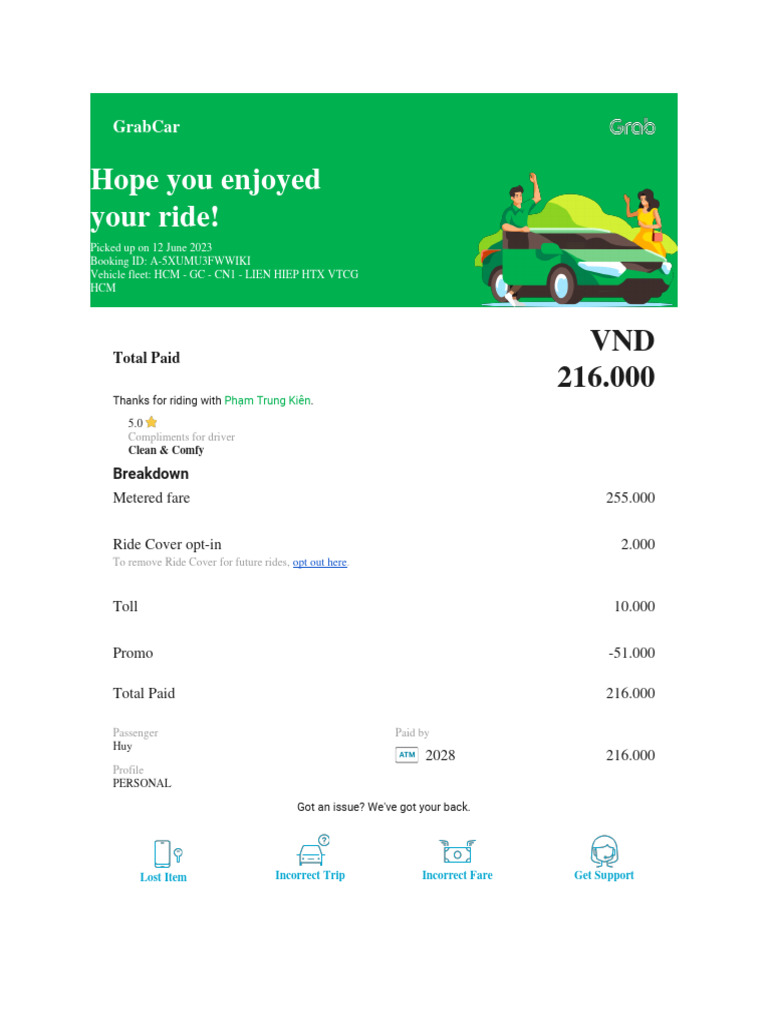 GrabCar Ride Receipt Summary | PDF