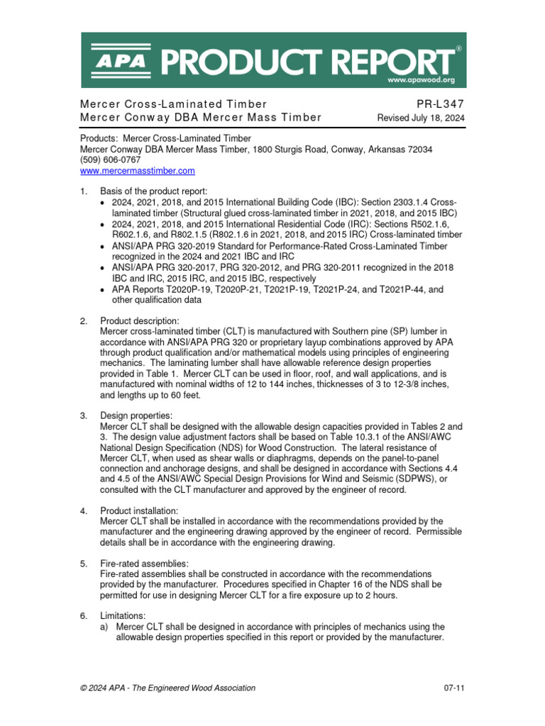 APA PR-L347 Mercer Mass Timber | PDF | Lumber