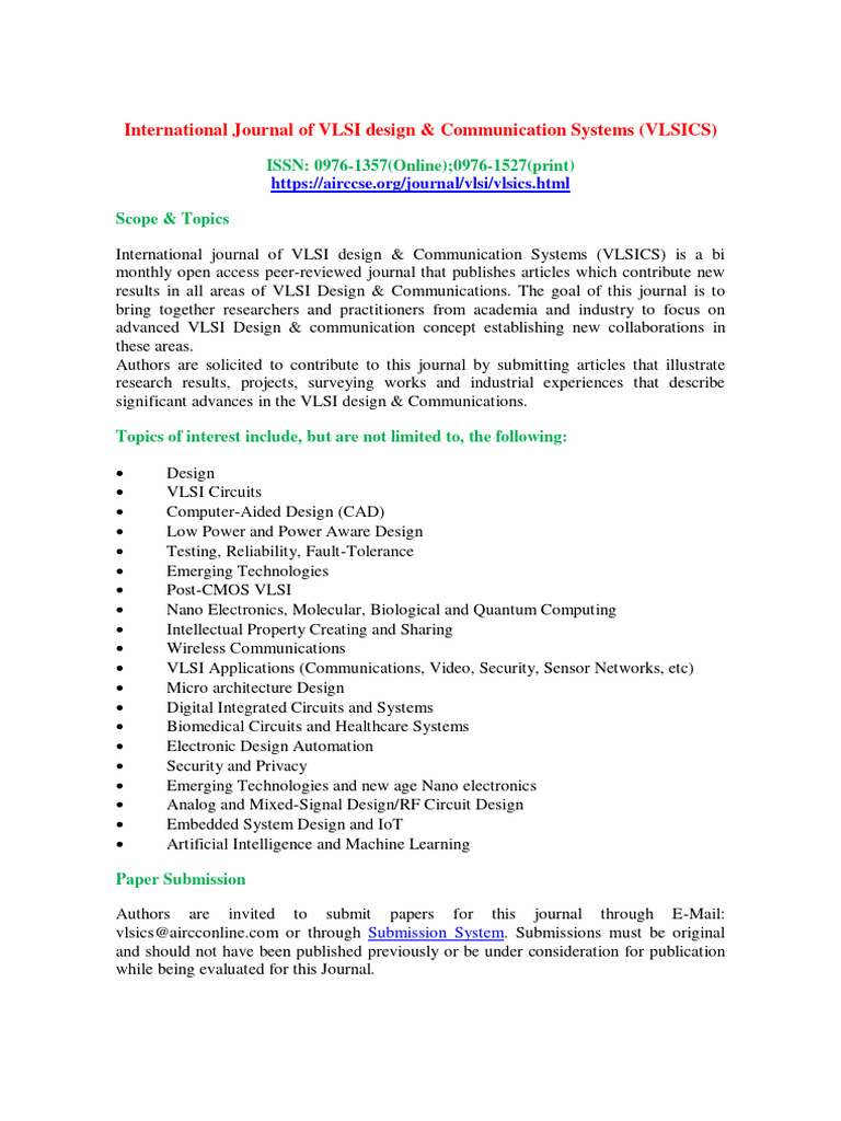 International Journal of VLSI Design & Communication Systems (VLSICS) | PDF | Academic Journal ...