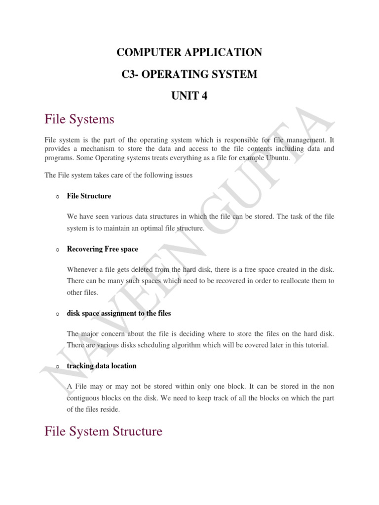 Ca C3 Operating System Unit 4 | PDF | Computer File | File System