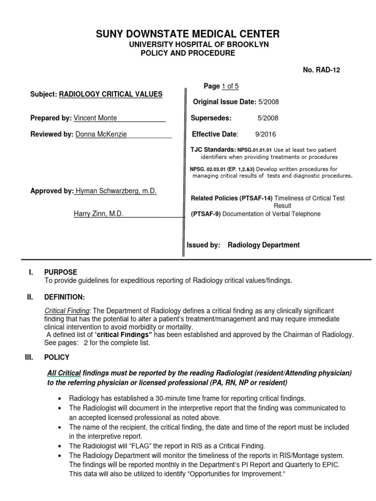 RAD 12 Radiology Critical Values 11 | PDF | Radiology | Clinical Medicine