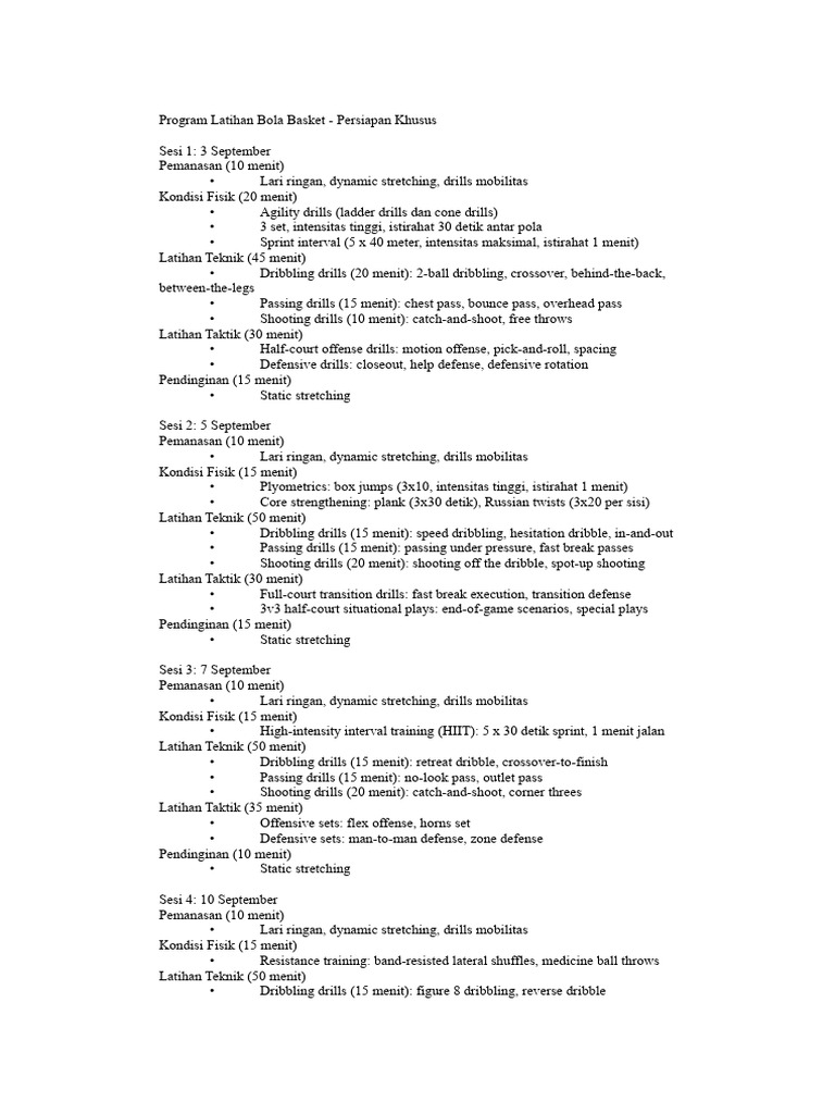 Program Latihan Bola Basket TPK | PDF | Games Of Physical Skill | Ball ...
