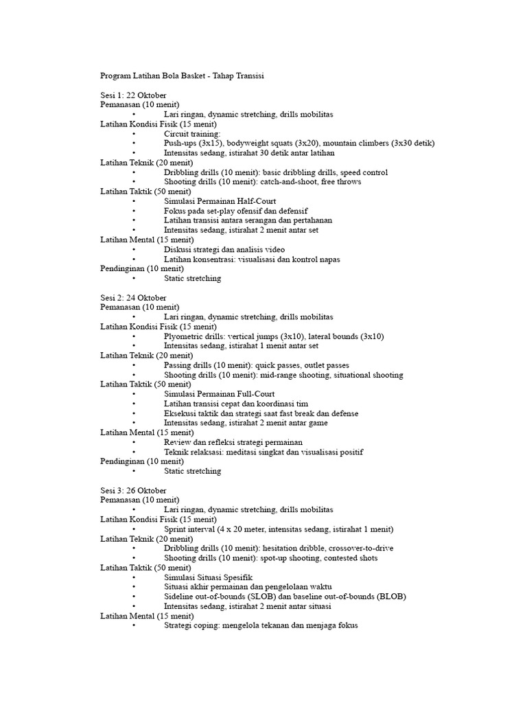 Program Latihan Bola Basket TT | PDF