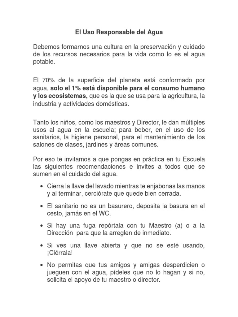 El Uso Responsable Del Agua | PDF | Agua | Entorno natural
