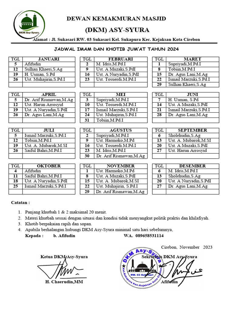 Jadwal Khotib Jumat | PDF