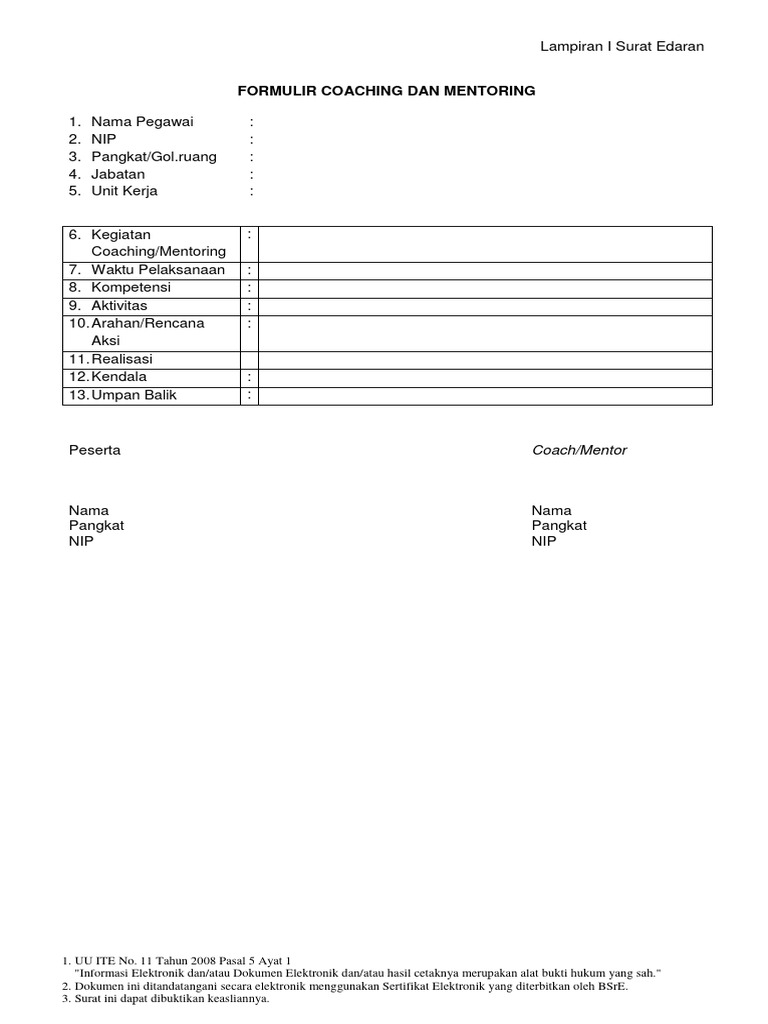 Formulir Coaching Dan Mentoring | PDF